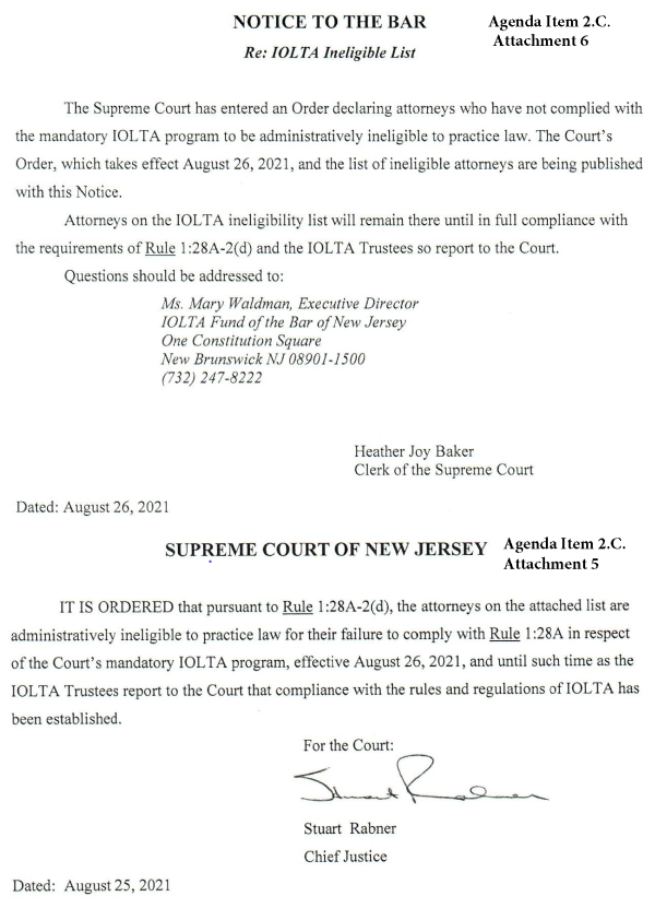 Re: IOLTA Ineligible List